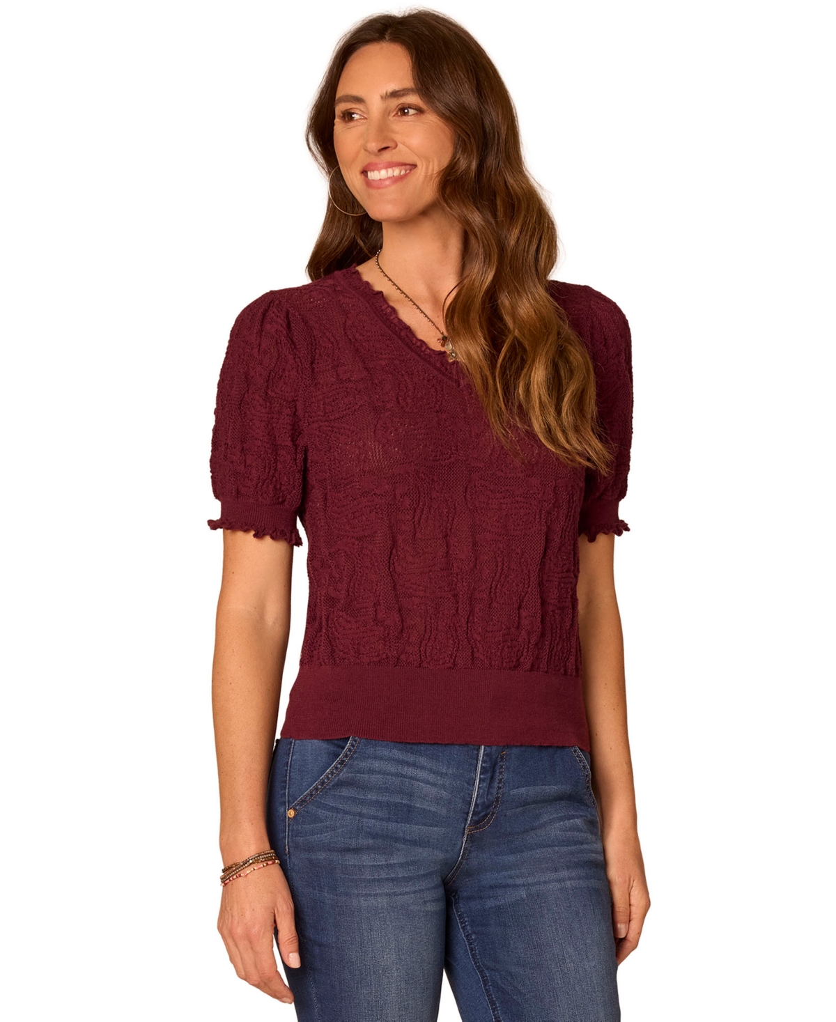 Click here for Democracy Womens Paisley-Jacquard V-Neck Sweater -... prices