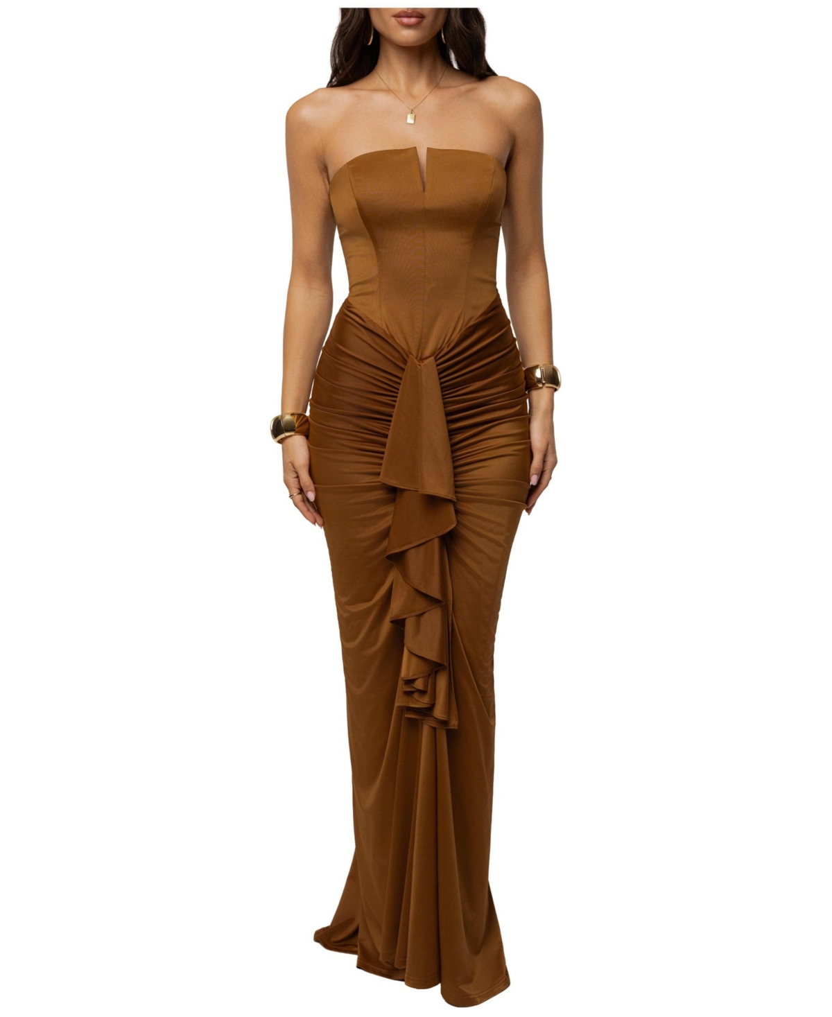 Click here for Jluxlabel Womens Isabella Strapless Ruched Maxi Go... prices