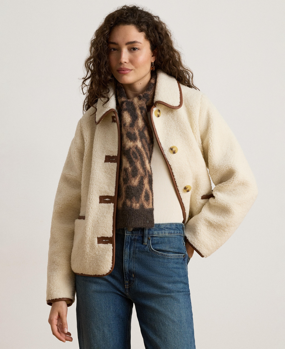 Click here for Lauren Ralph Lauren Womens Pleather Trim Sherpa Ja... prices