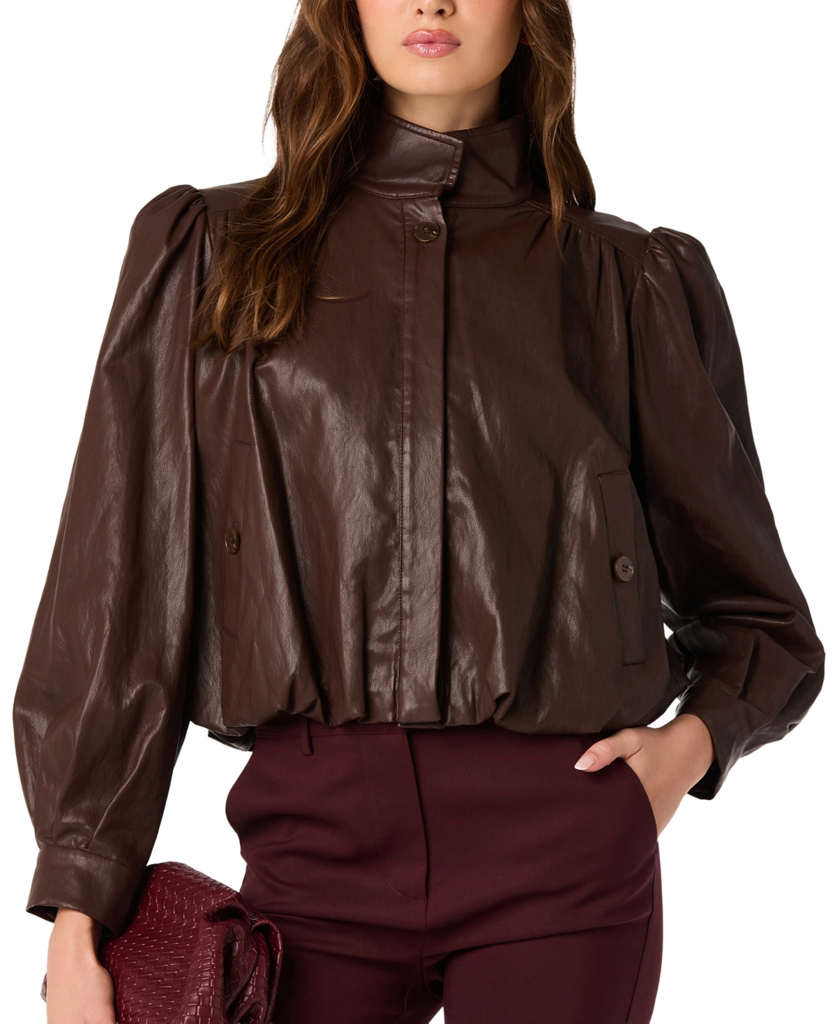 Click here for Astr the Label Womens Faux Leather Cropped Bomber... prices
