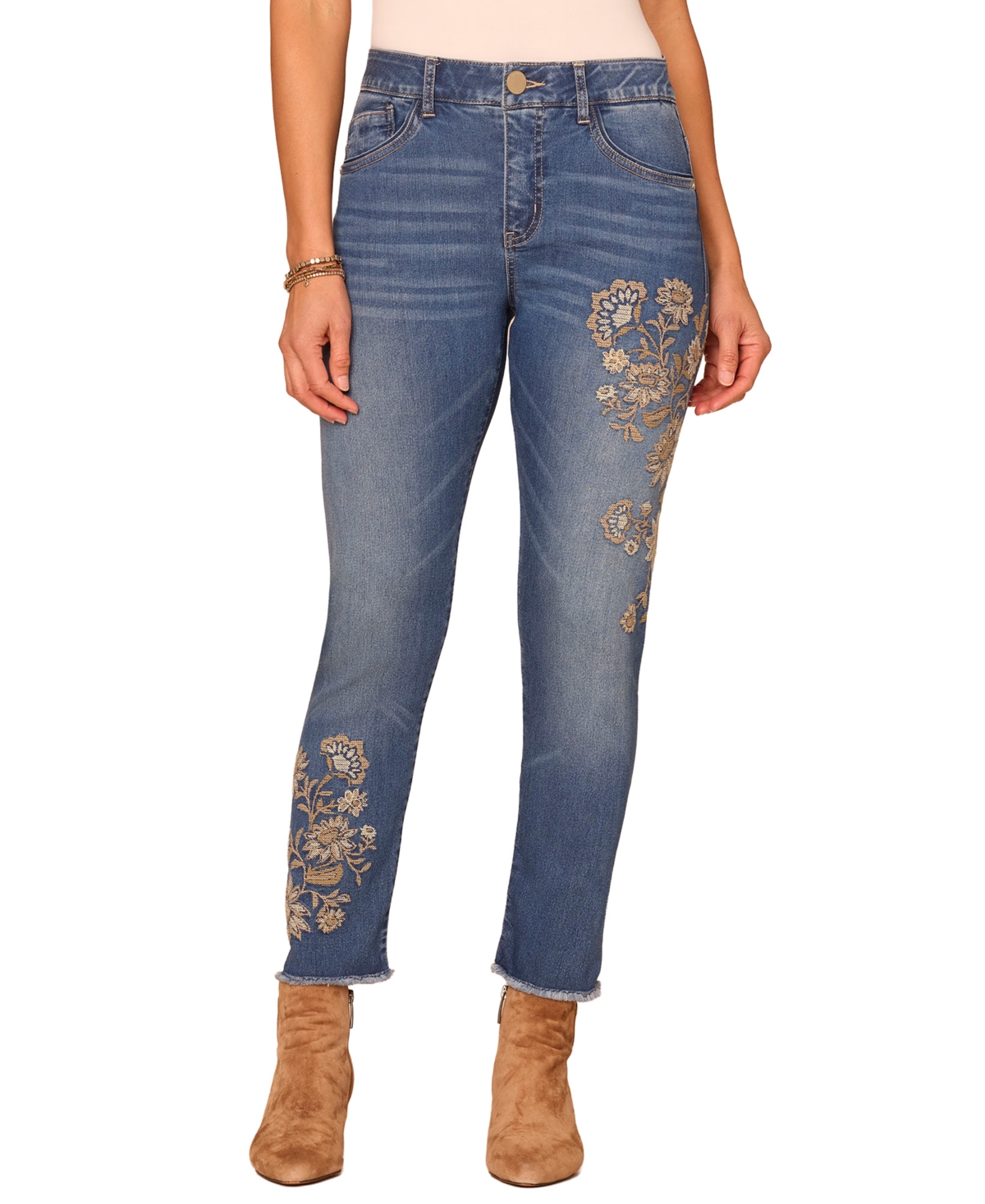 Click here for Democracy Petite High-Rise Slim Floral Embroidery... prices