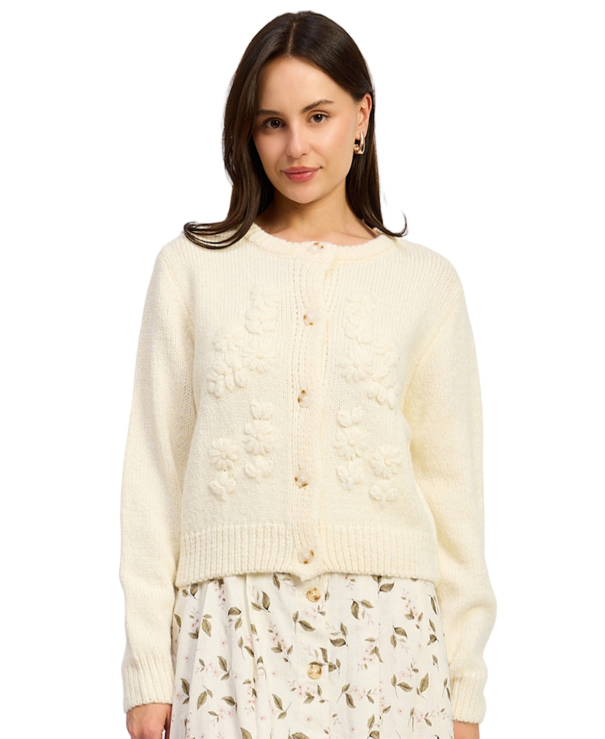 Click here for En Saison Womens Round Neck Button-Front Sweater -... prices