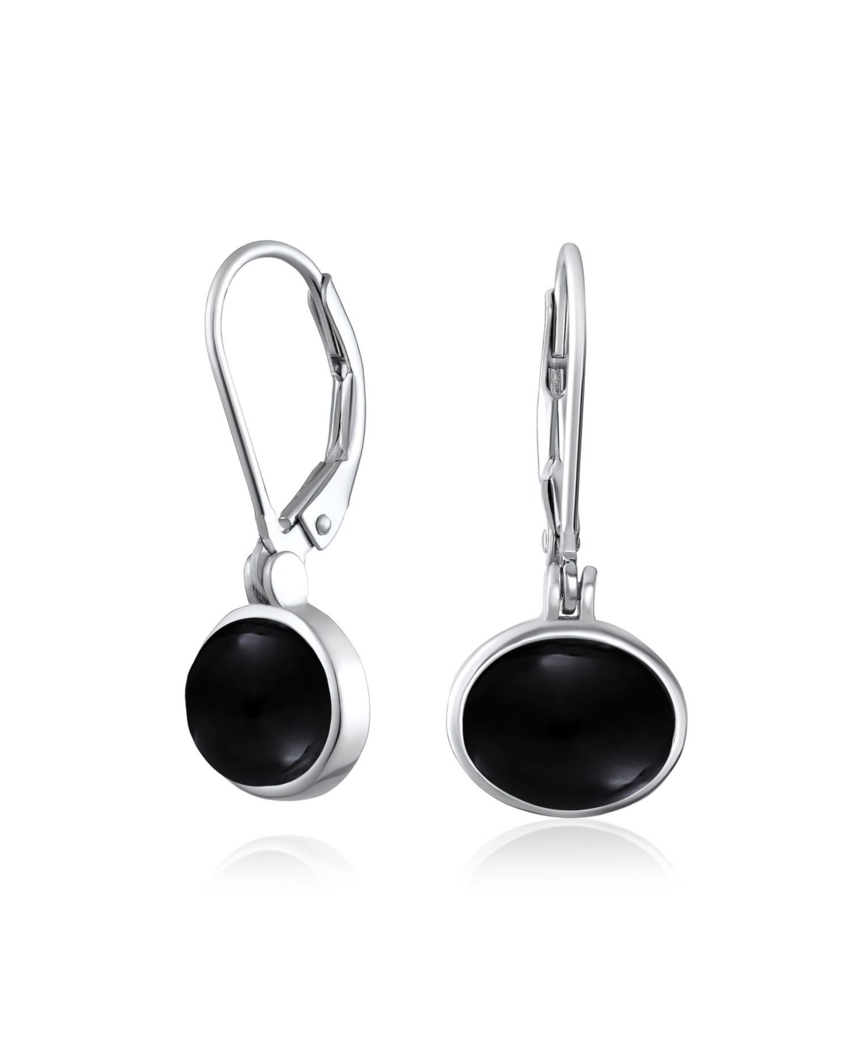 Bling Jewelry Simple Bezel Set Dangle Earrings with Amber Jade Moonstone Onyx - Black