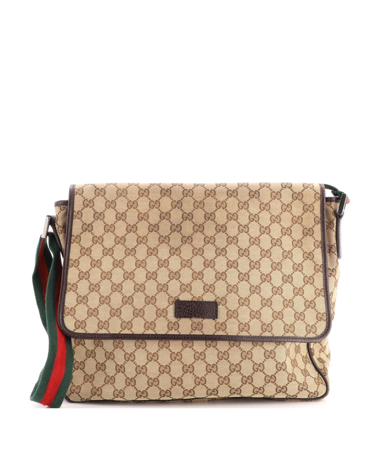 Click here for Pre-Owned Gucci Medium Web Strap Flap Messenger Gg... prices