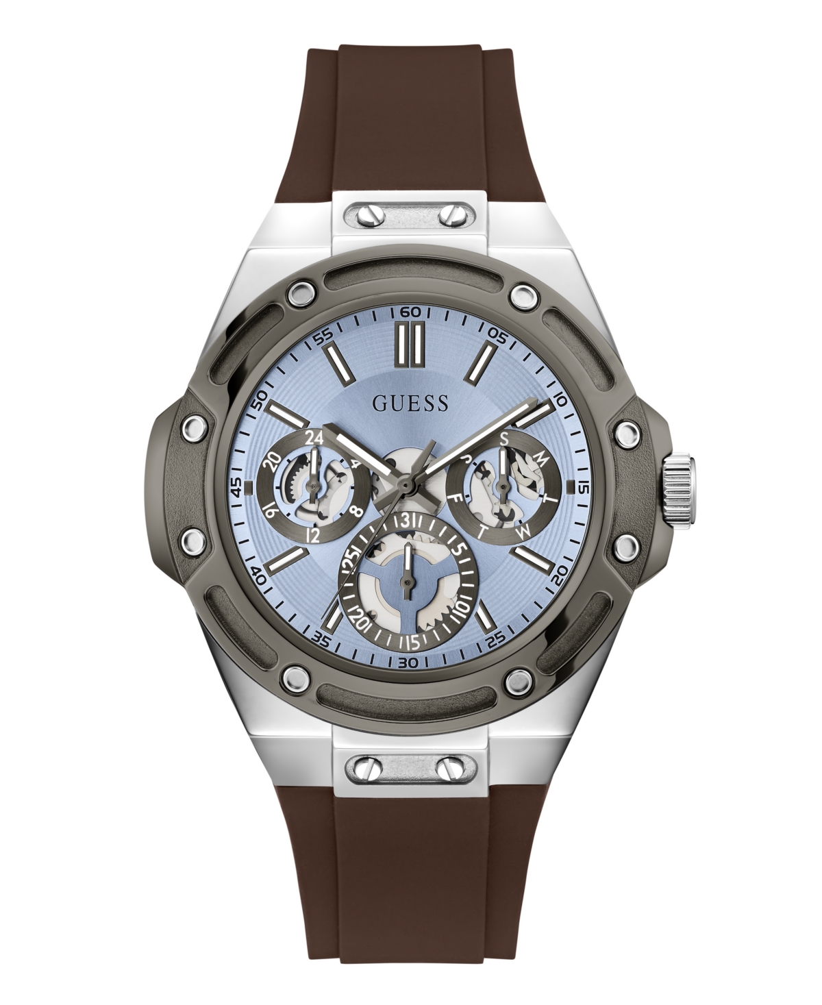 Click here for Guess Mens Quartz Brown Silicone Strap Watch 44mm... prices