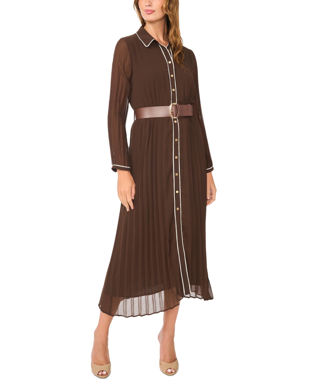 Click here for Vince Camuto Womens Pleated Button-Front Collared... prices