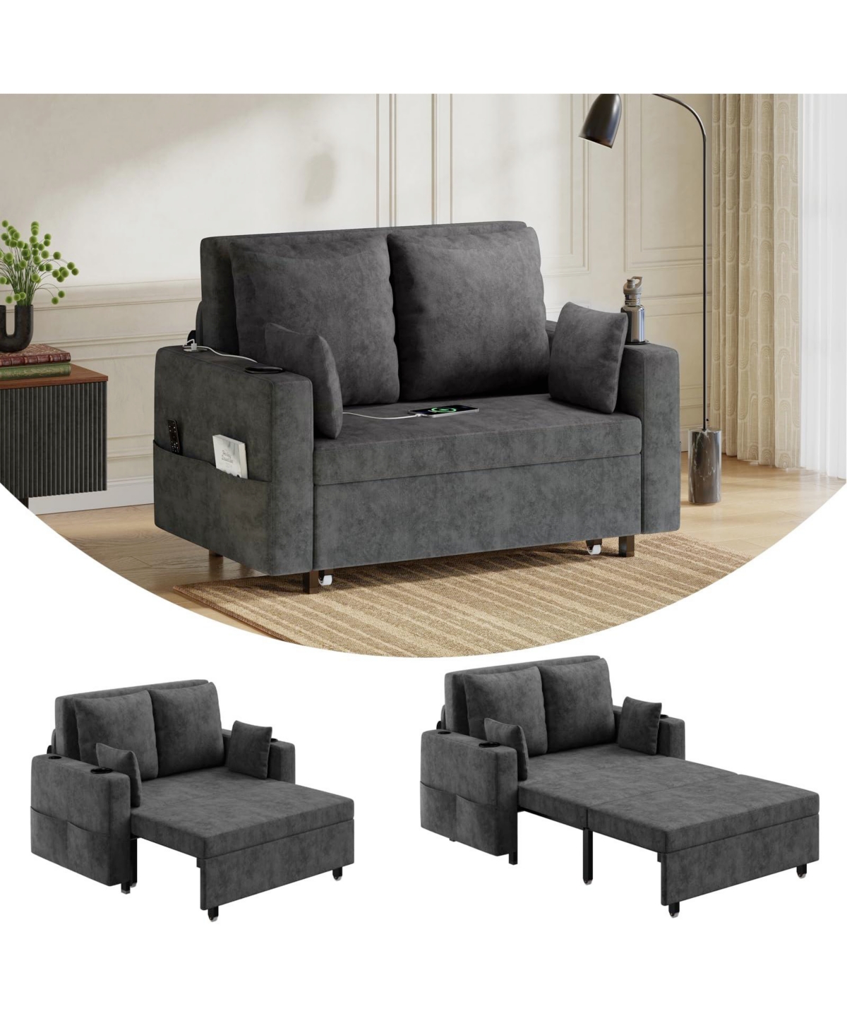 Click here for homfan 3-in-1 Pull-Out Sleeper Loveseat Sofa Bed... prices