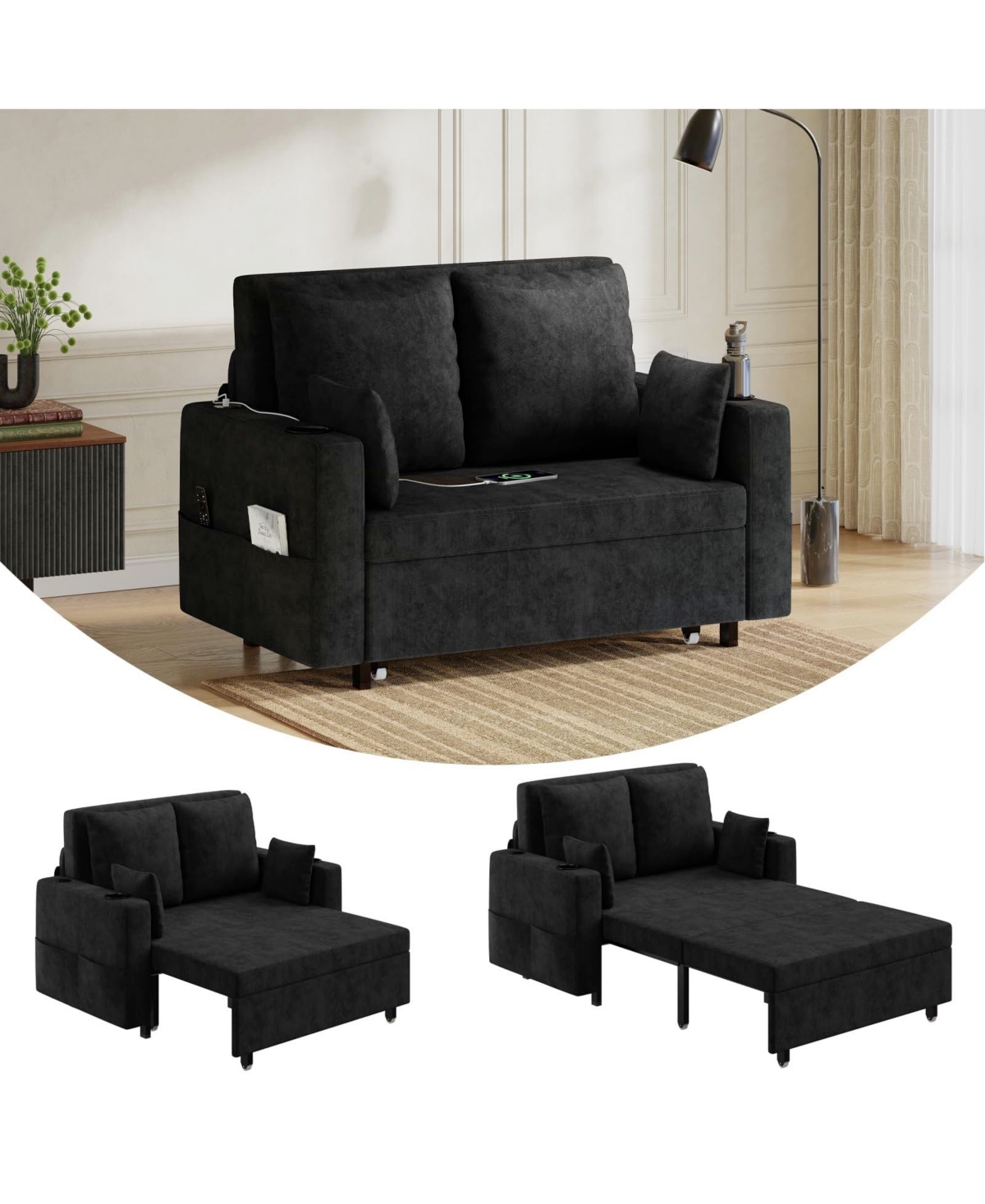 Click here for homfan 3-in-1 Pull-Out Sleeper Loveseat Sofa Bed... prices