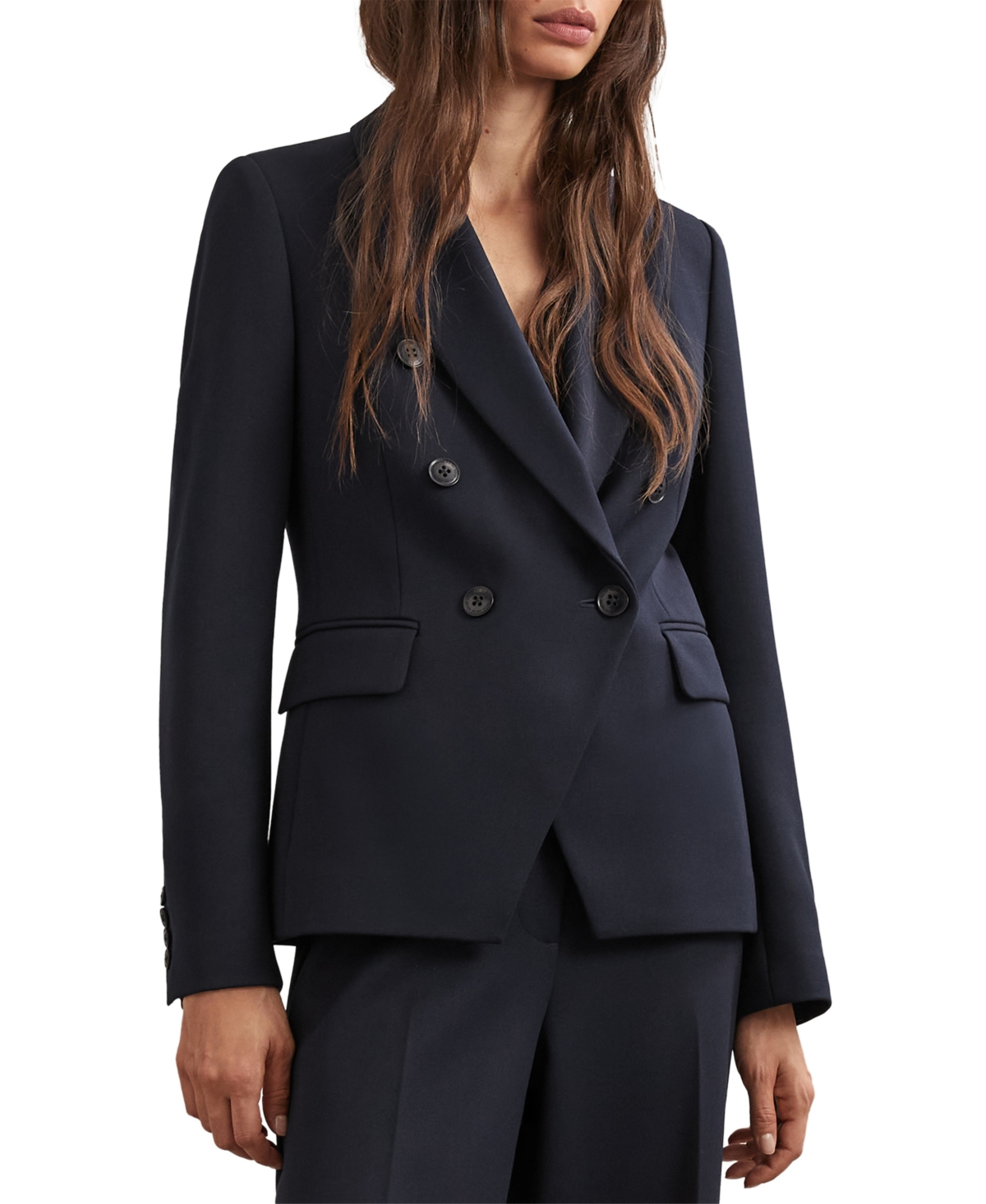 Click here for Reiss Petite Gabi Peak Lapel Suit Blazer - Navy prices
