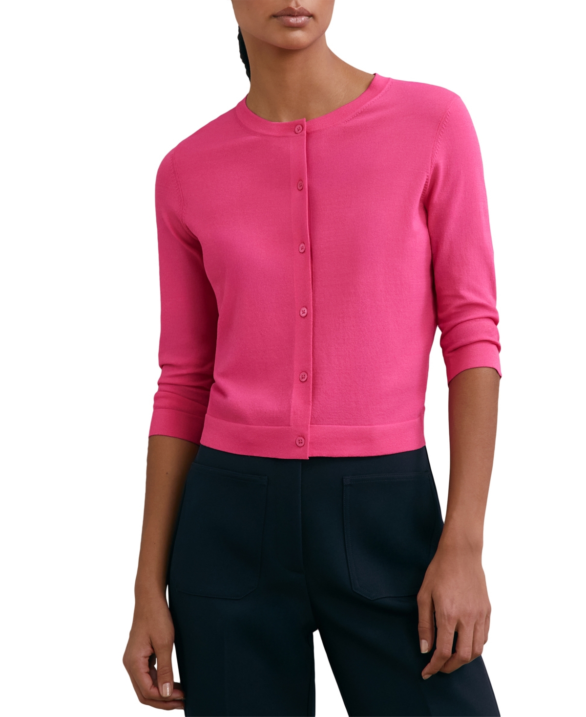 Click here for Reiss Womens Mara Lightweight Cropped Cardigan - B... prices