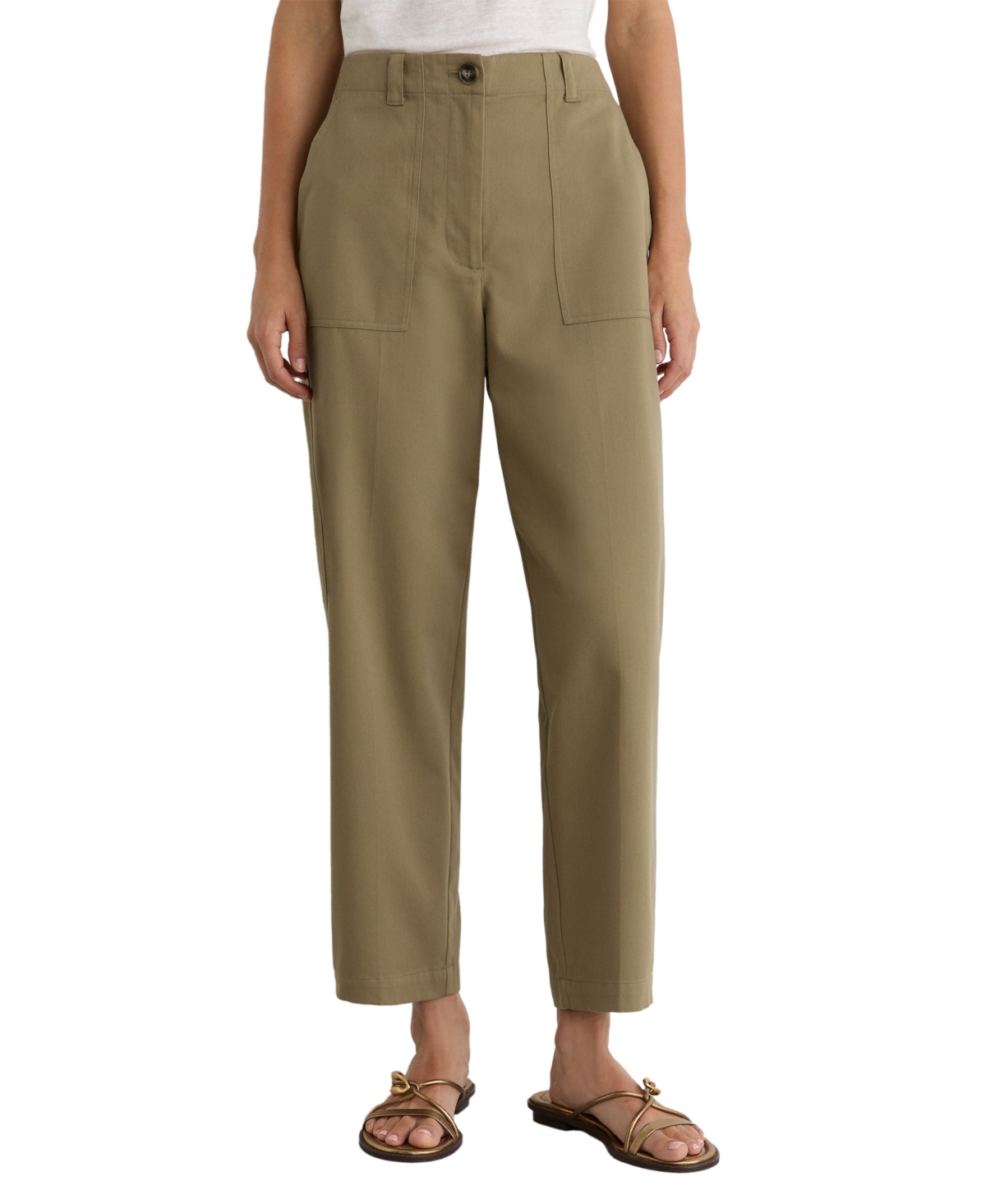 Click here for Reiss Womens Kasia Tapered Trouser Pants - Khaki G... prices