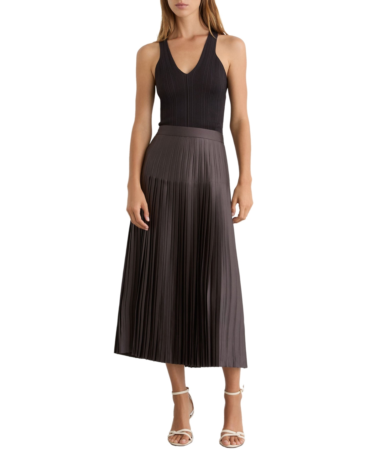 Click here for Reiss Petite Savannah Satin Pleated Midi Skirt - M... prices