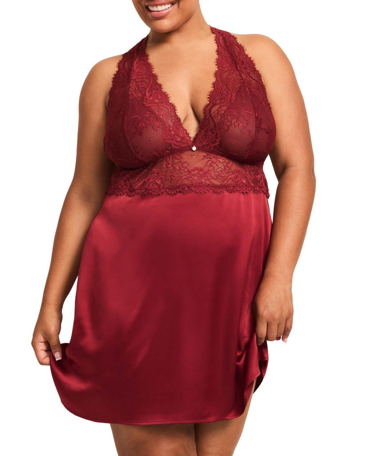 Click here for Adore Me Plus Size Galilea Slip Lingerie - Dark re... prices