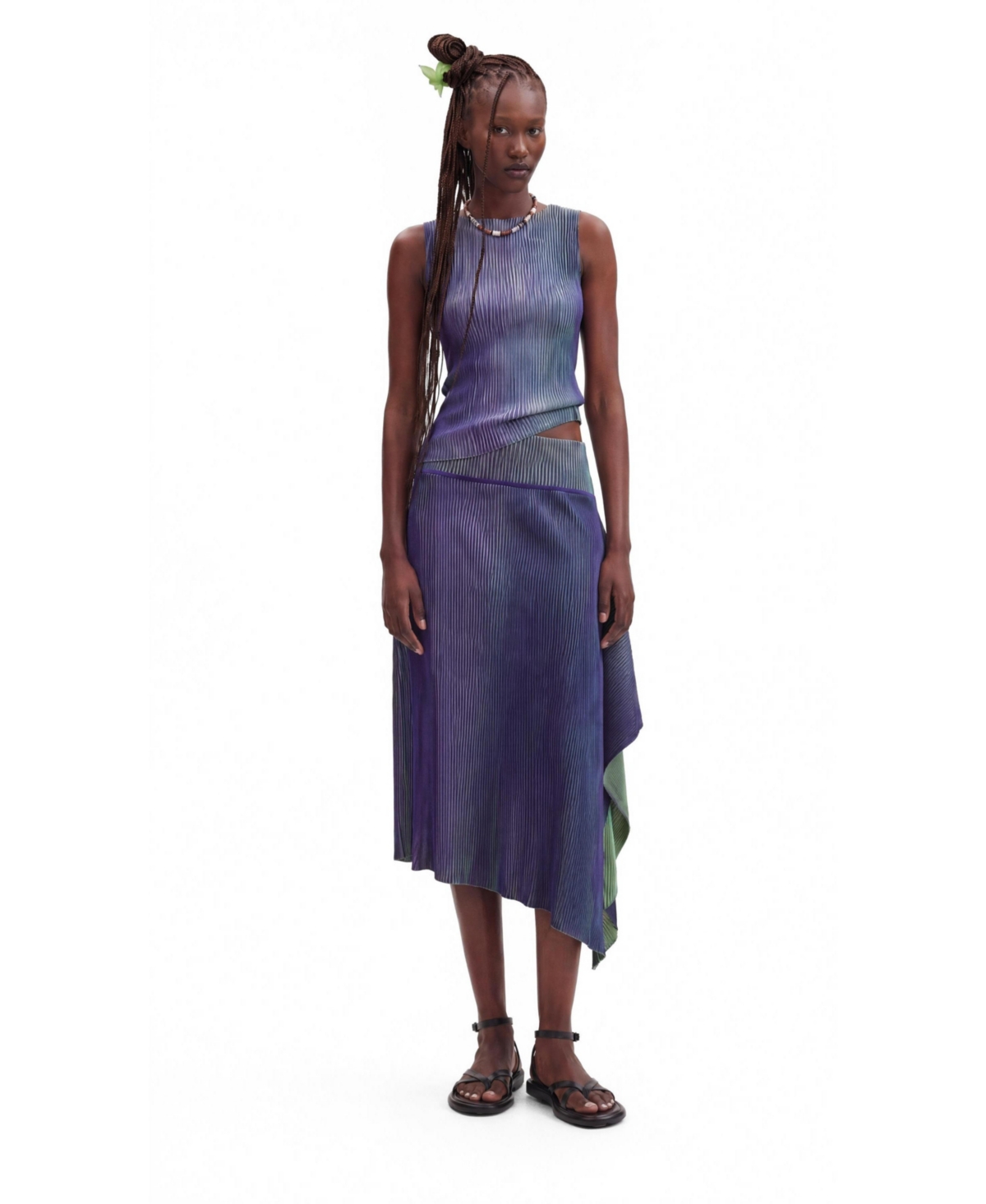 Click here for Desigual Womens Long iridescent knit skirt - Blue prices