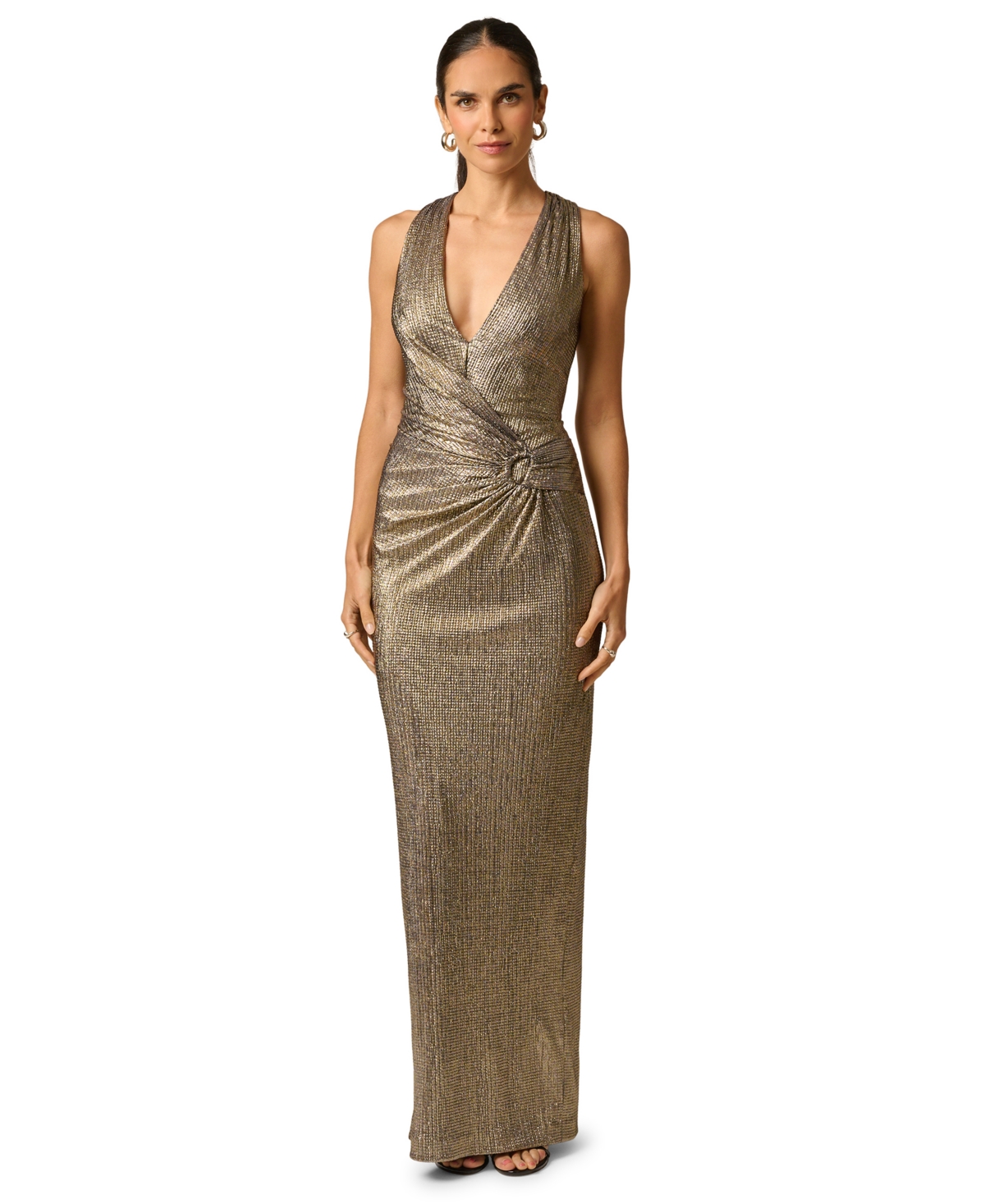 Click here for Adrianna Womens V-Neck Metallic Knit Dress - Gold prices