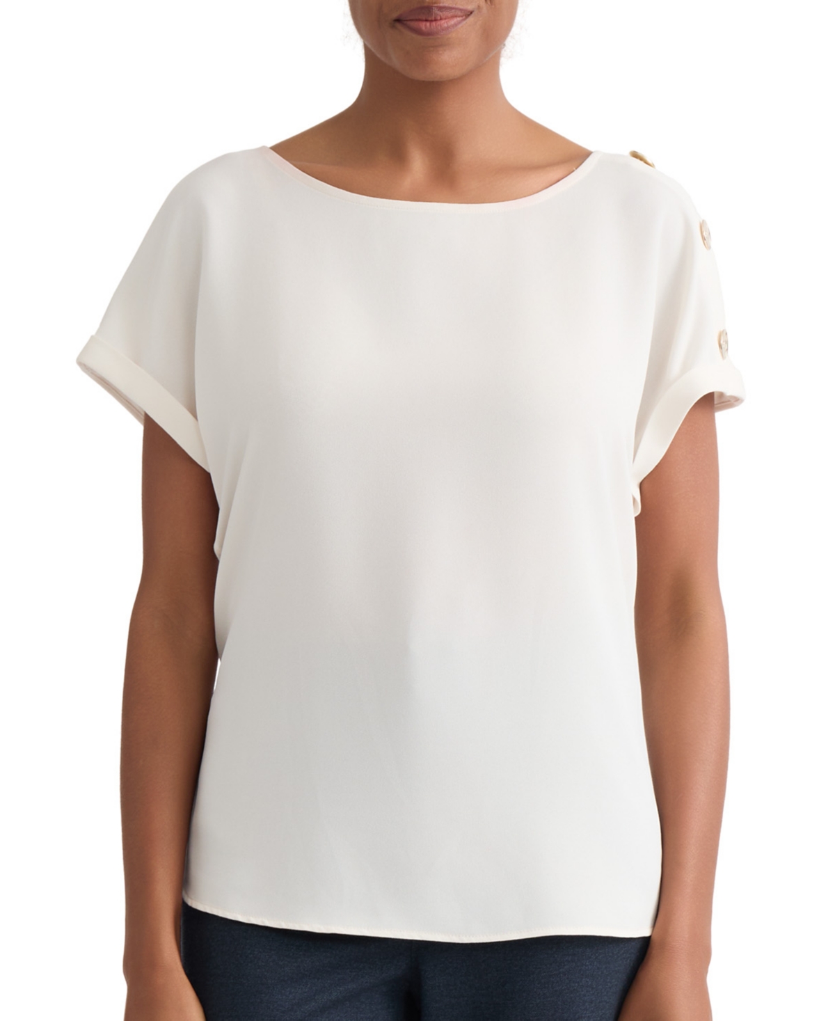 Click here for Jones New York Womens Shoulder Button Detail Crepe... prices