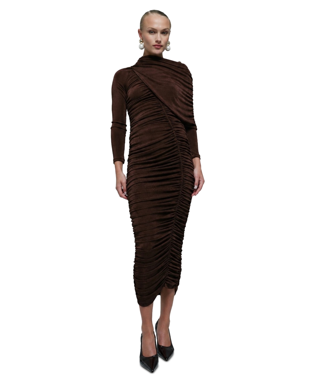 Click here for Bardot Womens Shawl Collar Gathered Midi Dress - C... prices