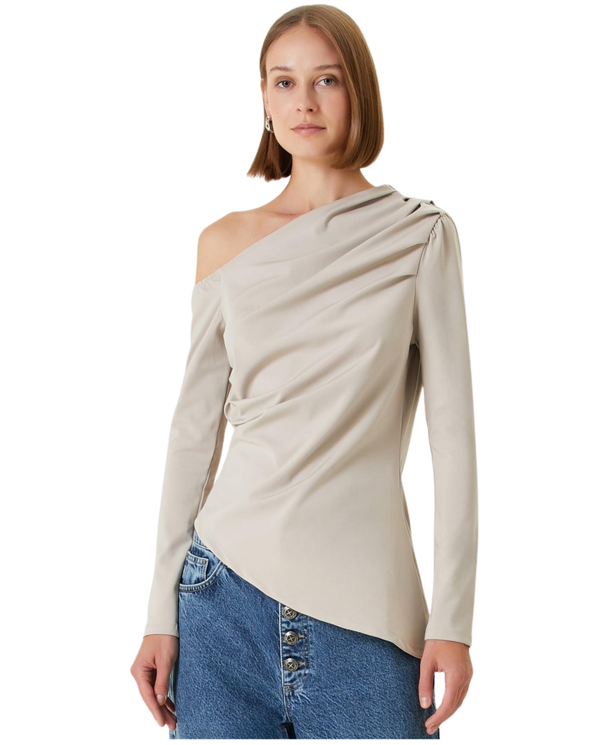 Click here for Pcfg Womens Draped Long-Sleeve Polyester-Blend Top... prices