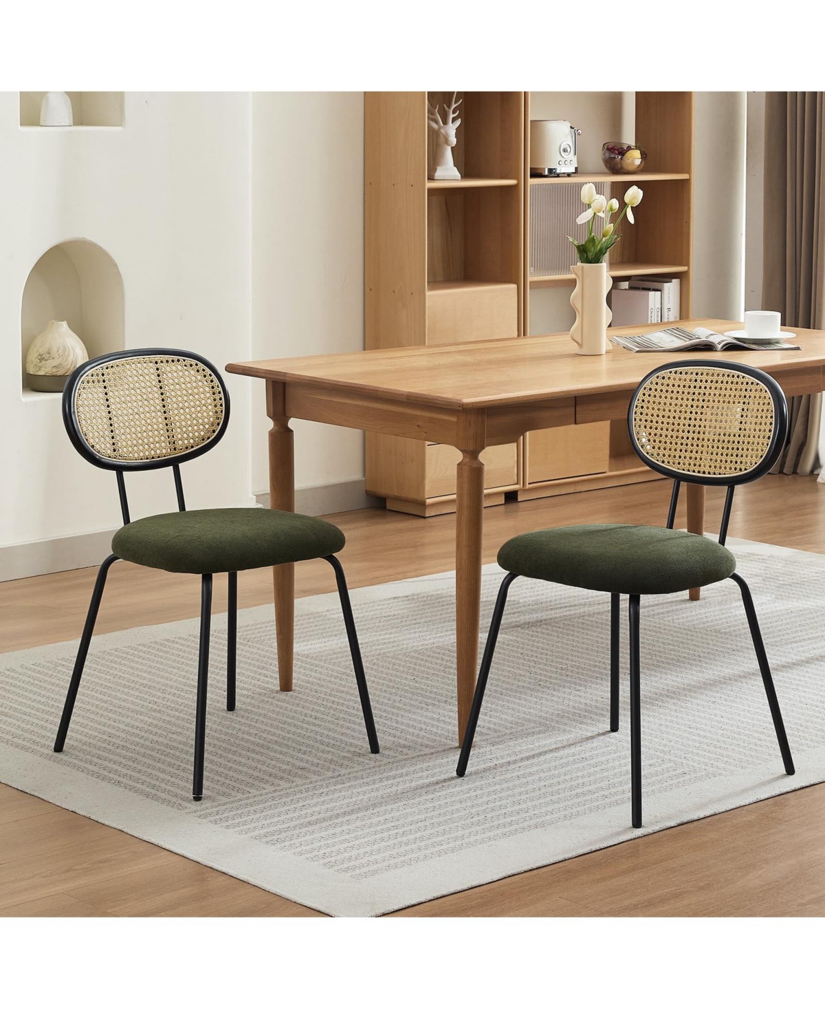 Click here for homfan Mid-Century Velvet Dining Chairs with Ratta... prices