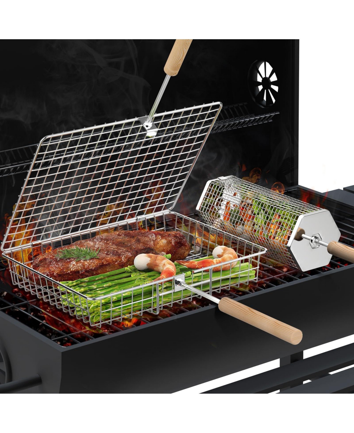 Click here for Xdovet Grill Basket Removable Wooden Handle Stainl... prices