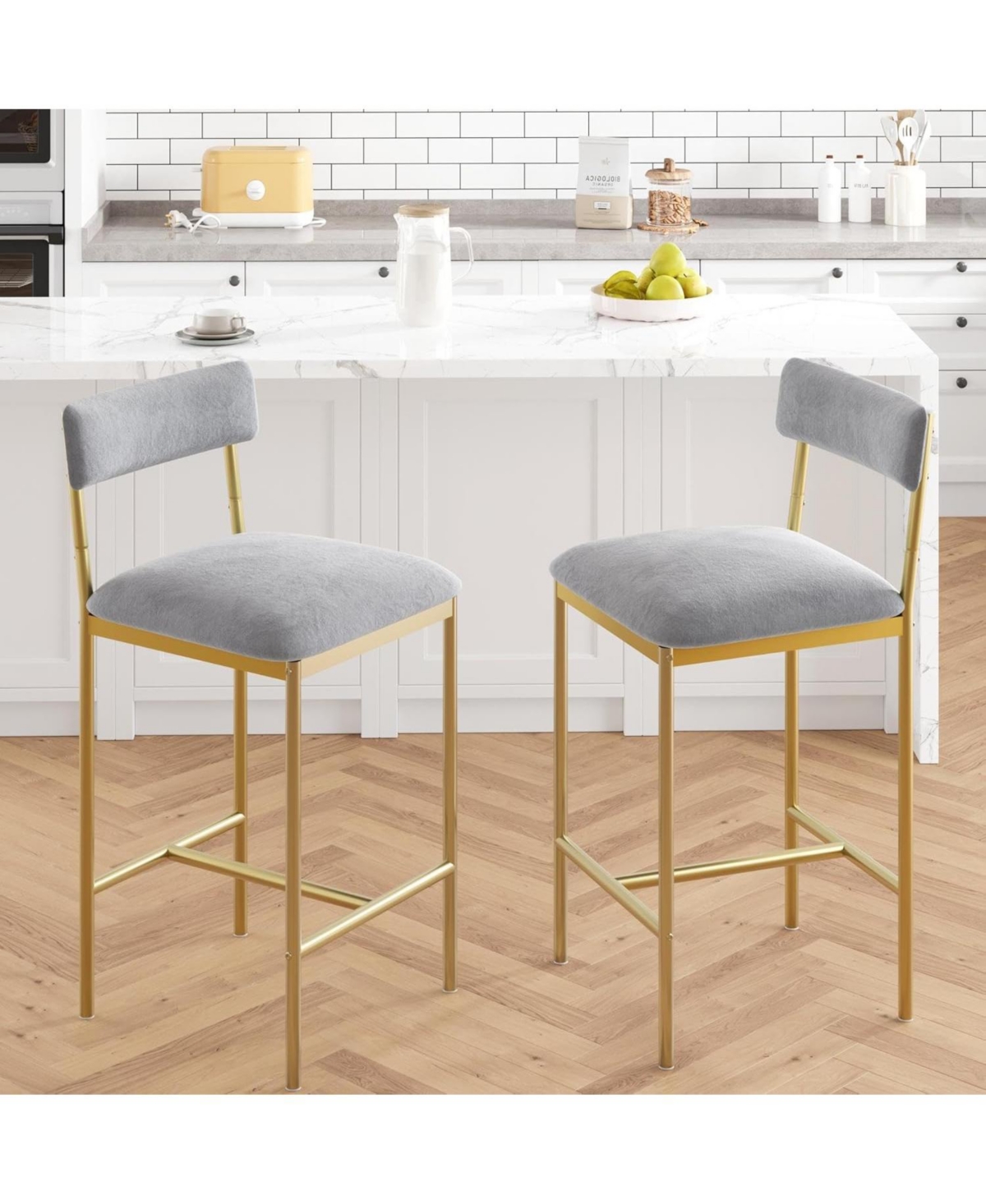 Click here for homfan Set of 2 Velvet Counter Height Bar Stools w... prices