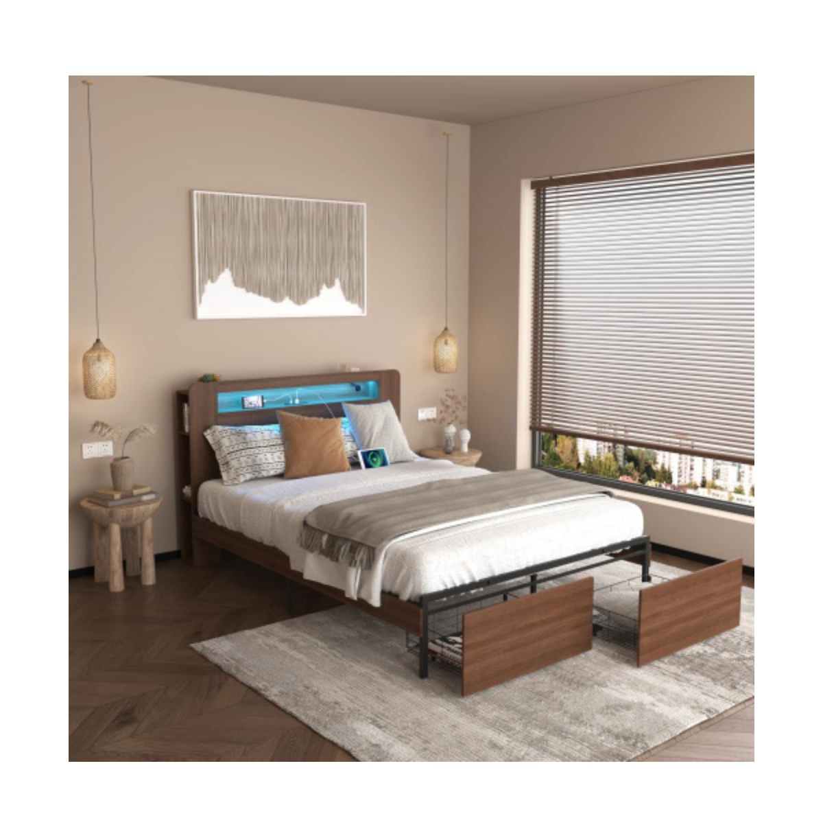 Click here for Lucky One Full Size Wood Platform Bed Frame with 2... prices