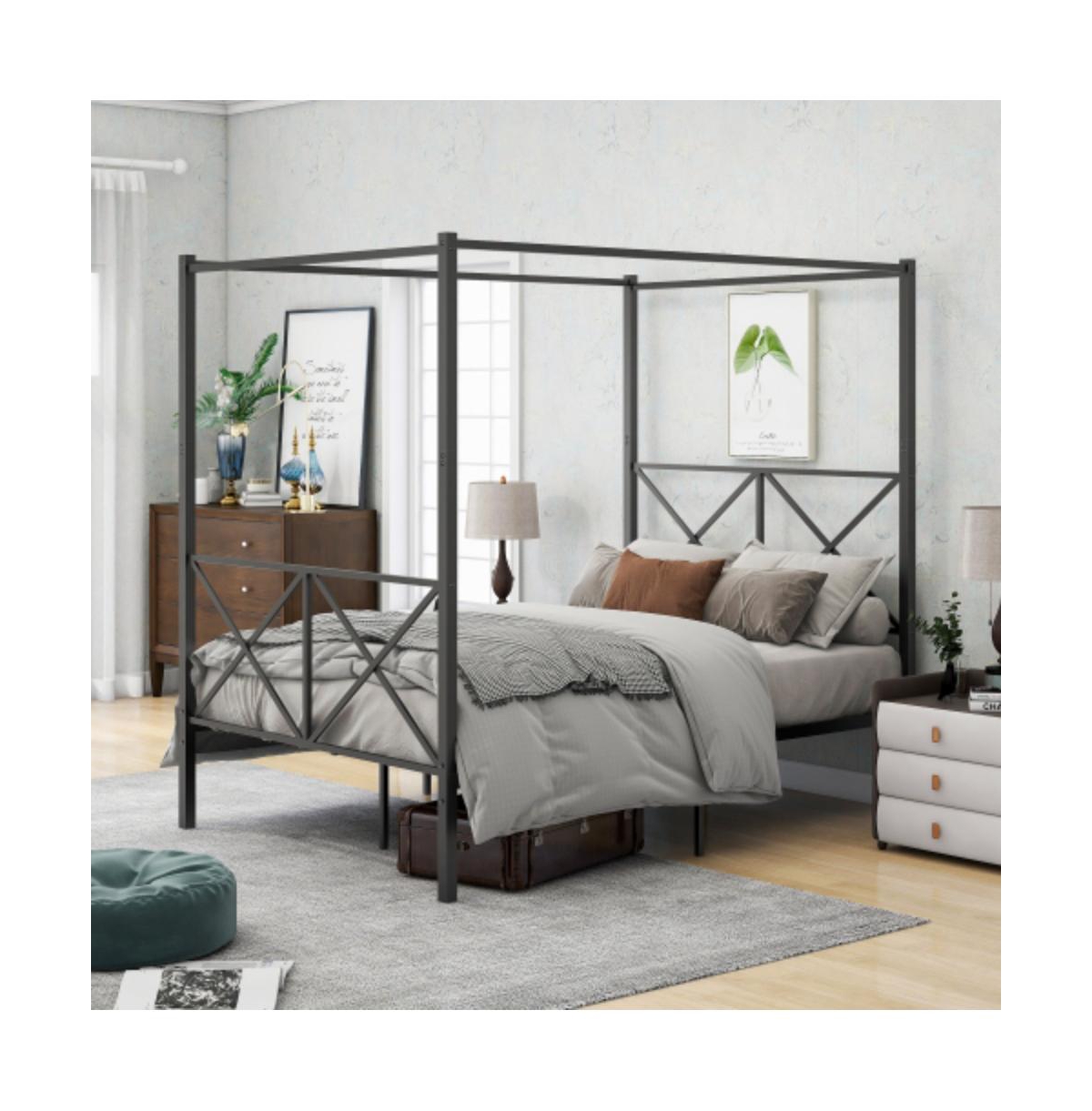 Click here for Lucky One Full Size Metal Canopy Bed Frame with X-... prices