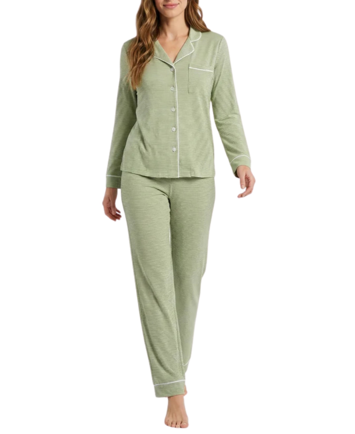 Click here for Motette Womens Stripe Bamboo Pajama Set - Green an... prices