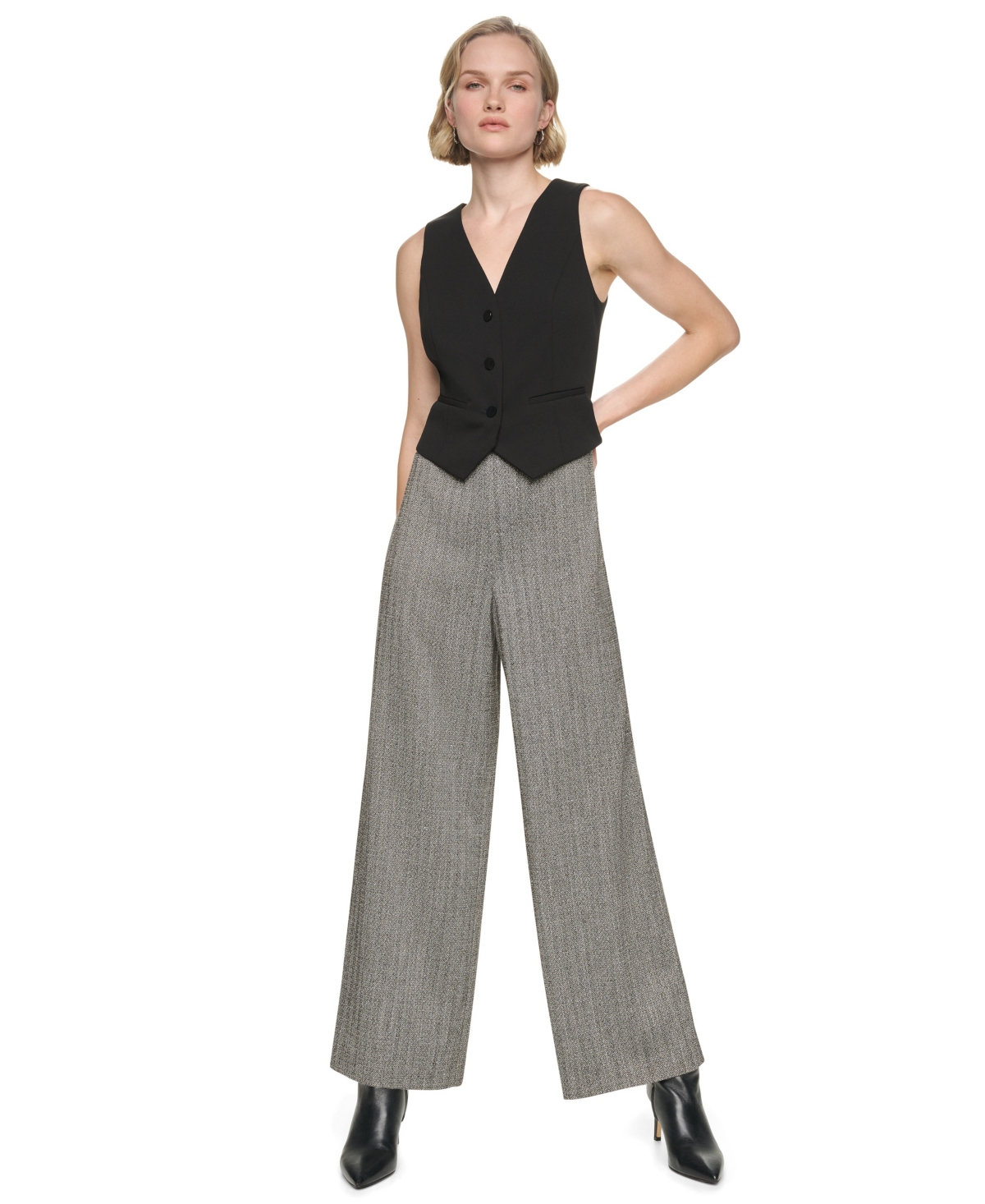 Click here for Dkny Womens Sleeveless V-Neck Wide-Leg Jumpsuit -... prices