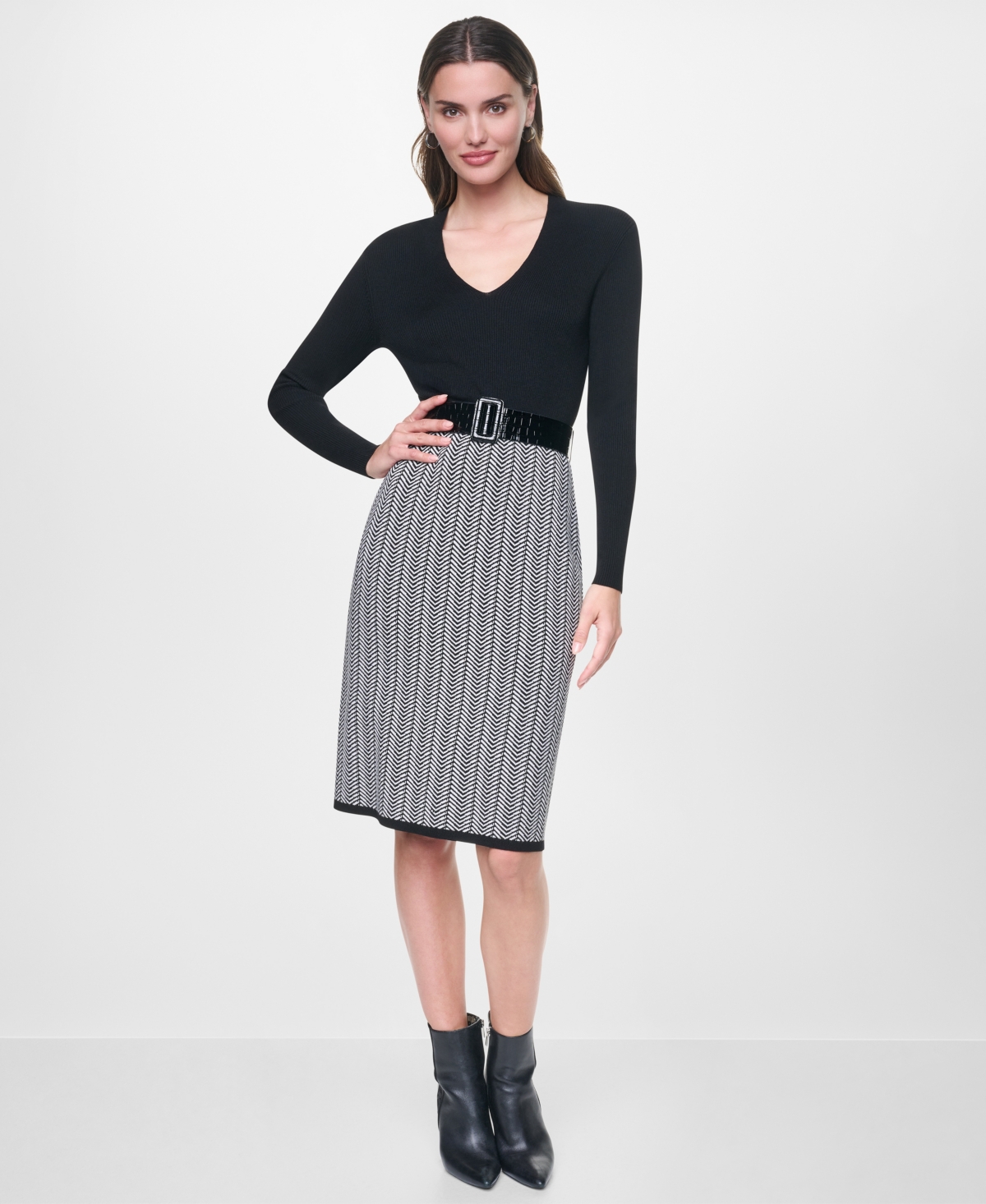 Click here for Dkny Womens Long Sleeve V-Neck Belted Sheath Sweat... prices
