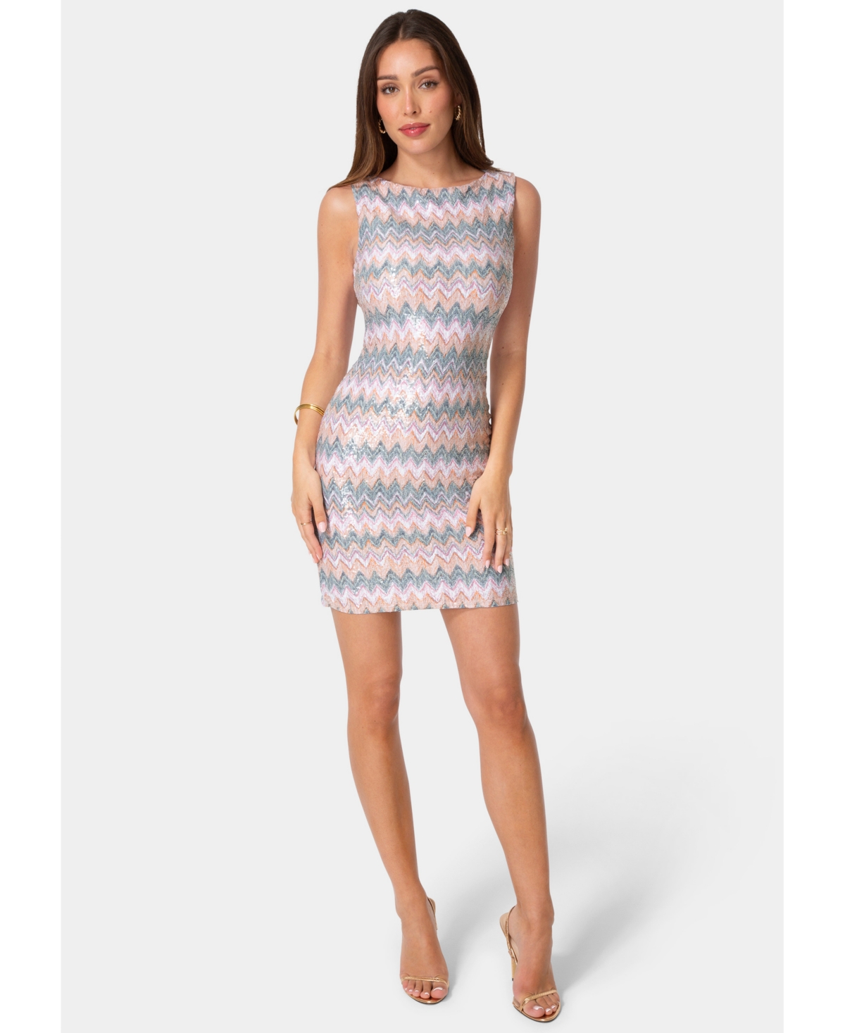 Click here for Bebe Womens Chevron-Sequin Mini Dress - Multi prices