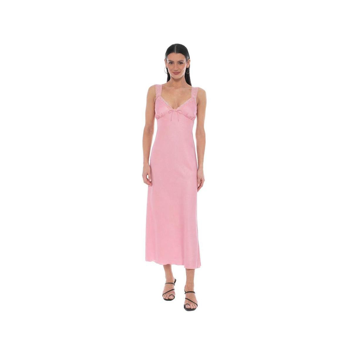 Click here for Bebe Womens Crushed Satin Slip Midi Lace-Trimmed V... prices