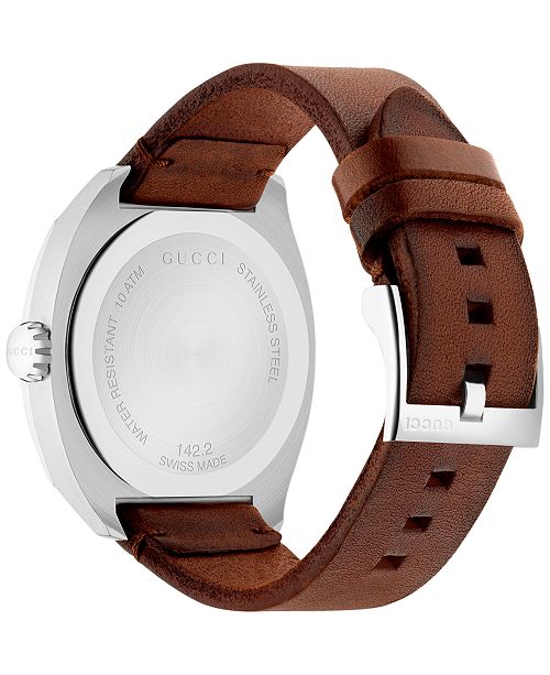 Gucci Men's Swiss GG2570 Brown Toscano Leather Strap Watch 44mmm ...