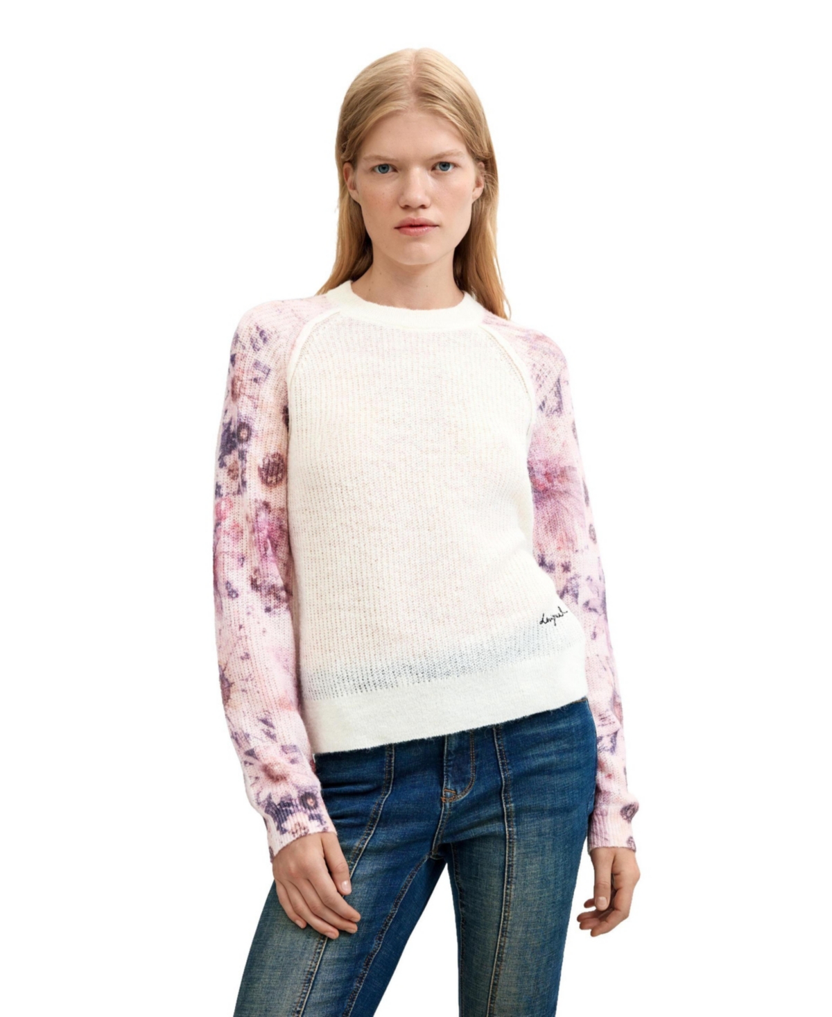 Click here for Desigual Womens Thick-Knit Printed Sleeves Sweater... prices