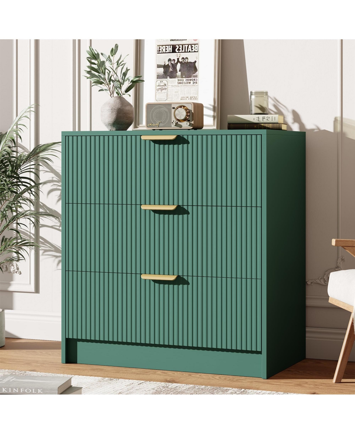 Click here for homfan 30 Tall 3 Drawer Fluted Chest with Metal Ha... prices