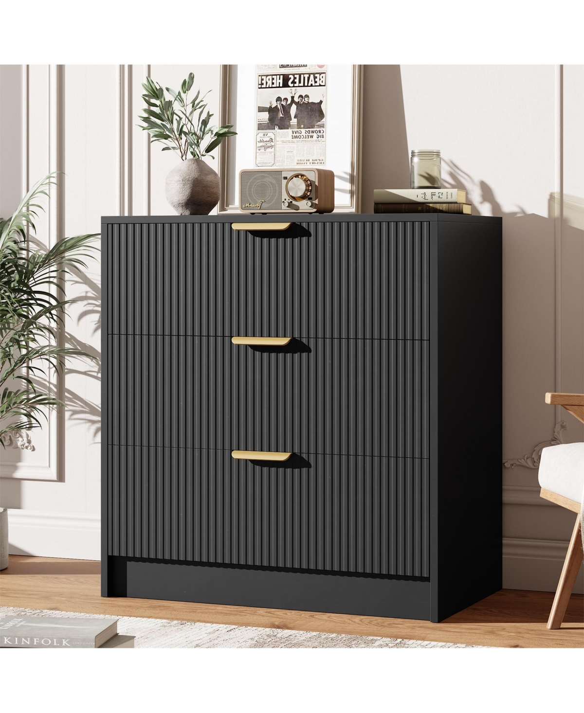 Click here for homfan 30 Tall 3 Drawer Fluted Chest with Metal Ha... prices