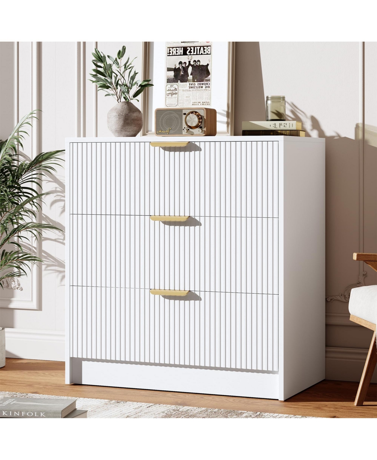 Click here for homfan 30 Tall 3 Drawer Fluted Chest with Metal Ha... prices
