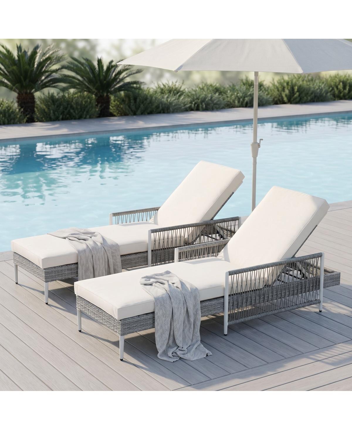 Click here for Asagikoiai Set of 2 Outdoor Pe Rattan Chaise Loung... prices