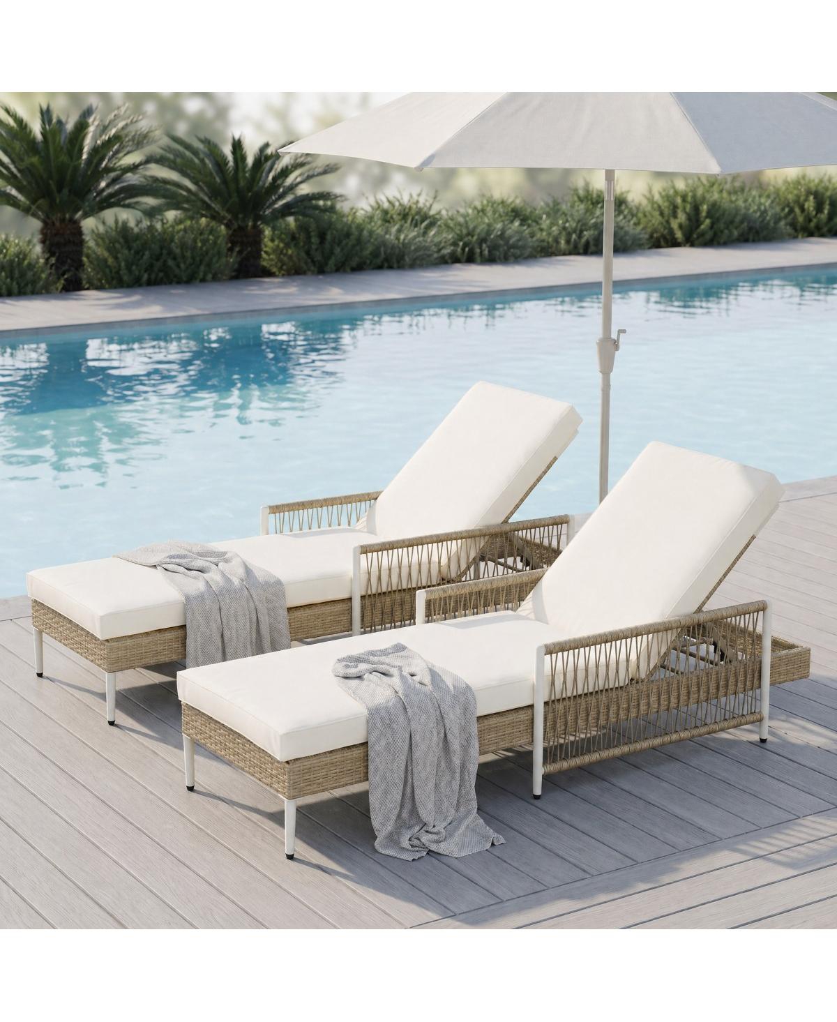 Click here for Asagikoiai Set of 2 Outdoor Pe Rattan Chaise Loung... prices