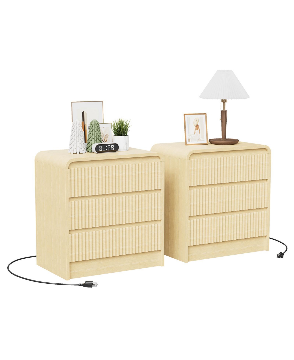 Click here for homfan Set of 2 Fluted Nightstands with Charging S... prices