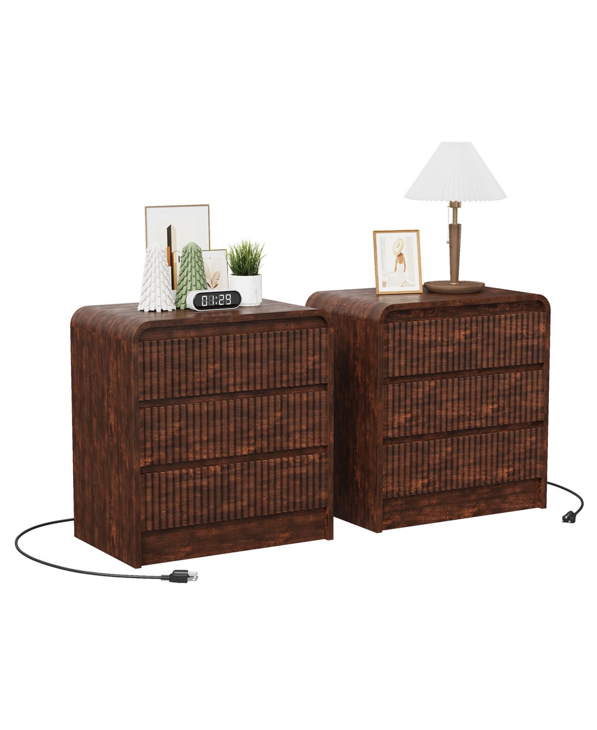Click here for homfan Set of 2 Brown Fluted Nightstands with Char... prices