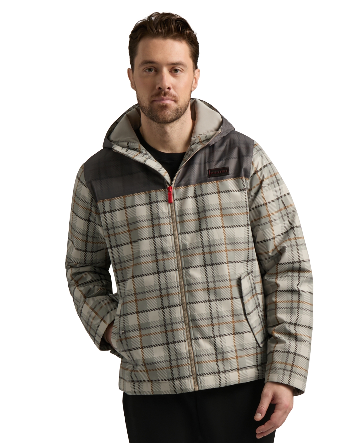 Click here for Hunter Mens Zipper-Front Plaid Print Jacket - Rock... prices