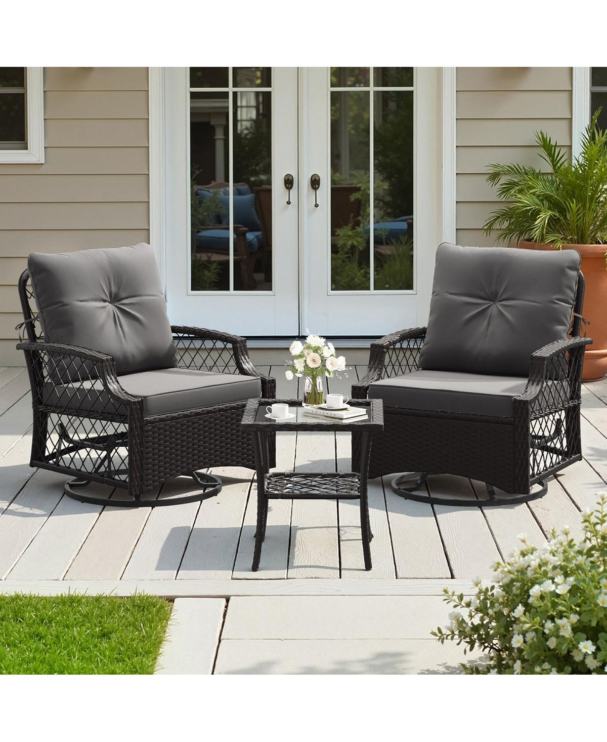 Click here for Asagikoiai 3 Piece Wicker Outdoor Patio Furniture... prices