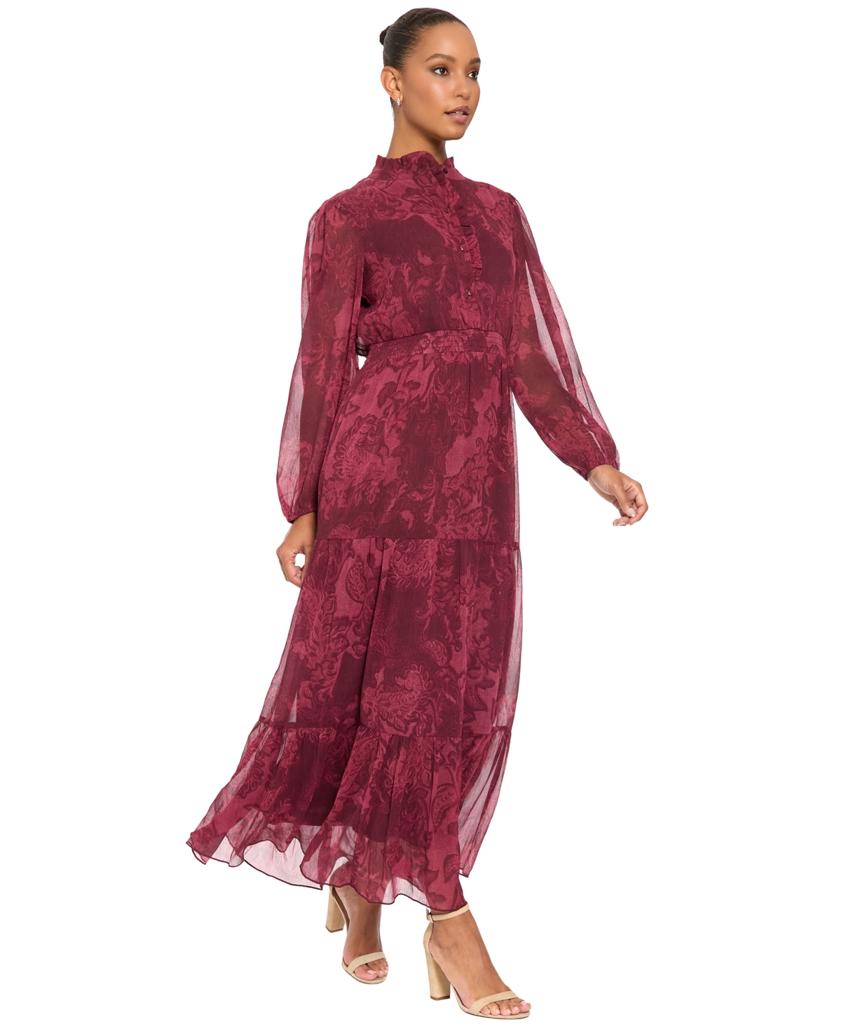 Click here for London Times Petite Floral-Tiered Long-Sleeve Dres... prices
