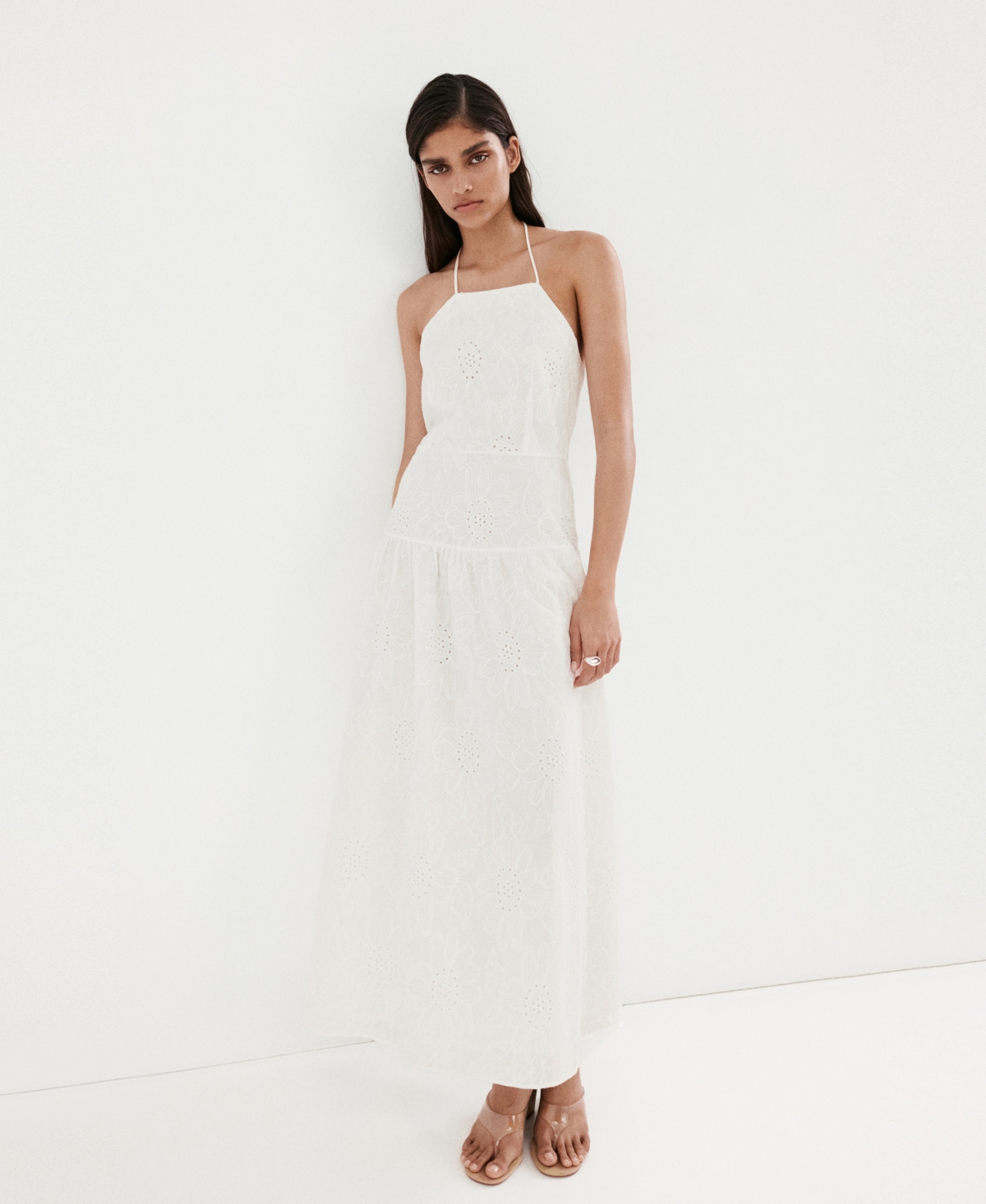 Click here for Mango Womens Openwork-Embroidery Halter A-Line Cot... prices