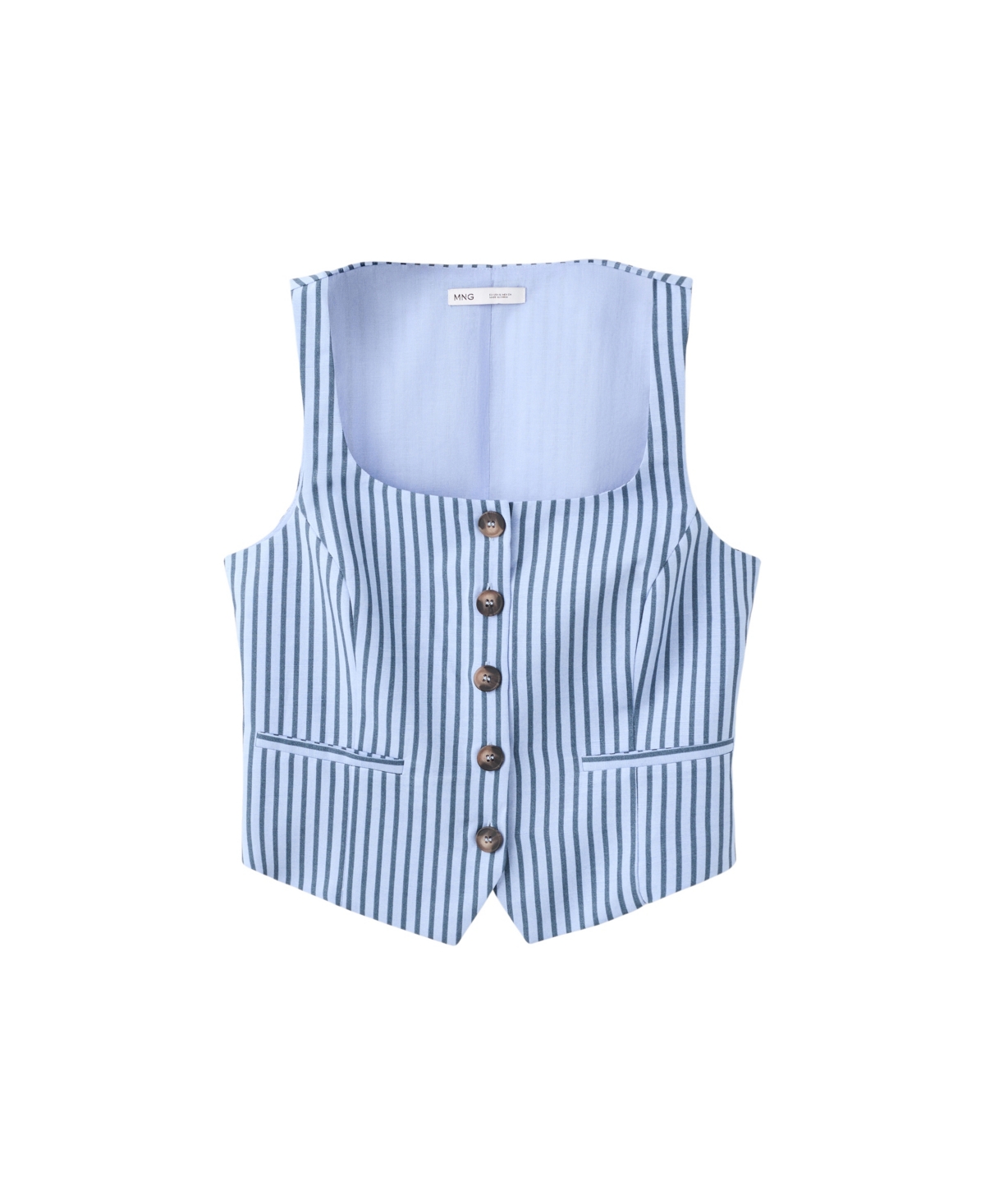 Click here for Mango Womens Striped Buttoned Vest - Sky Blue prices