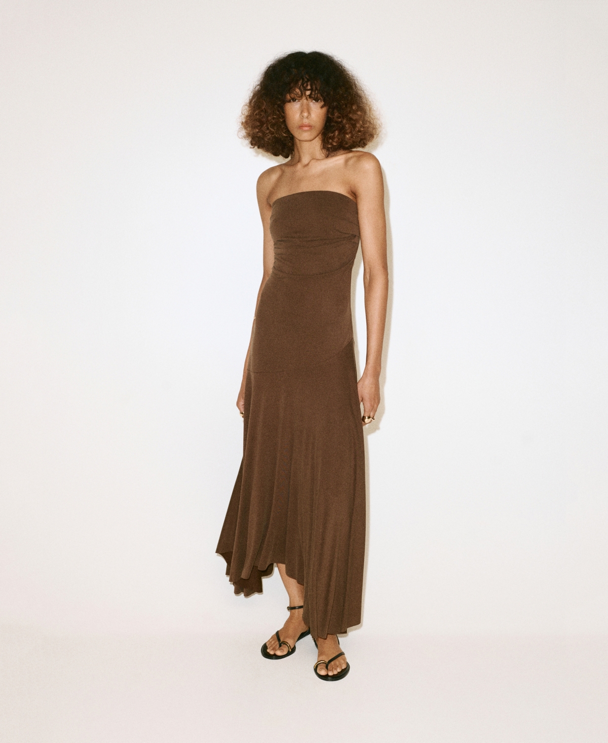 Click here for Mango Womens Asymmetric Bandeau Ruched Midi Dress... prices