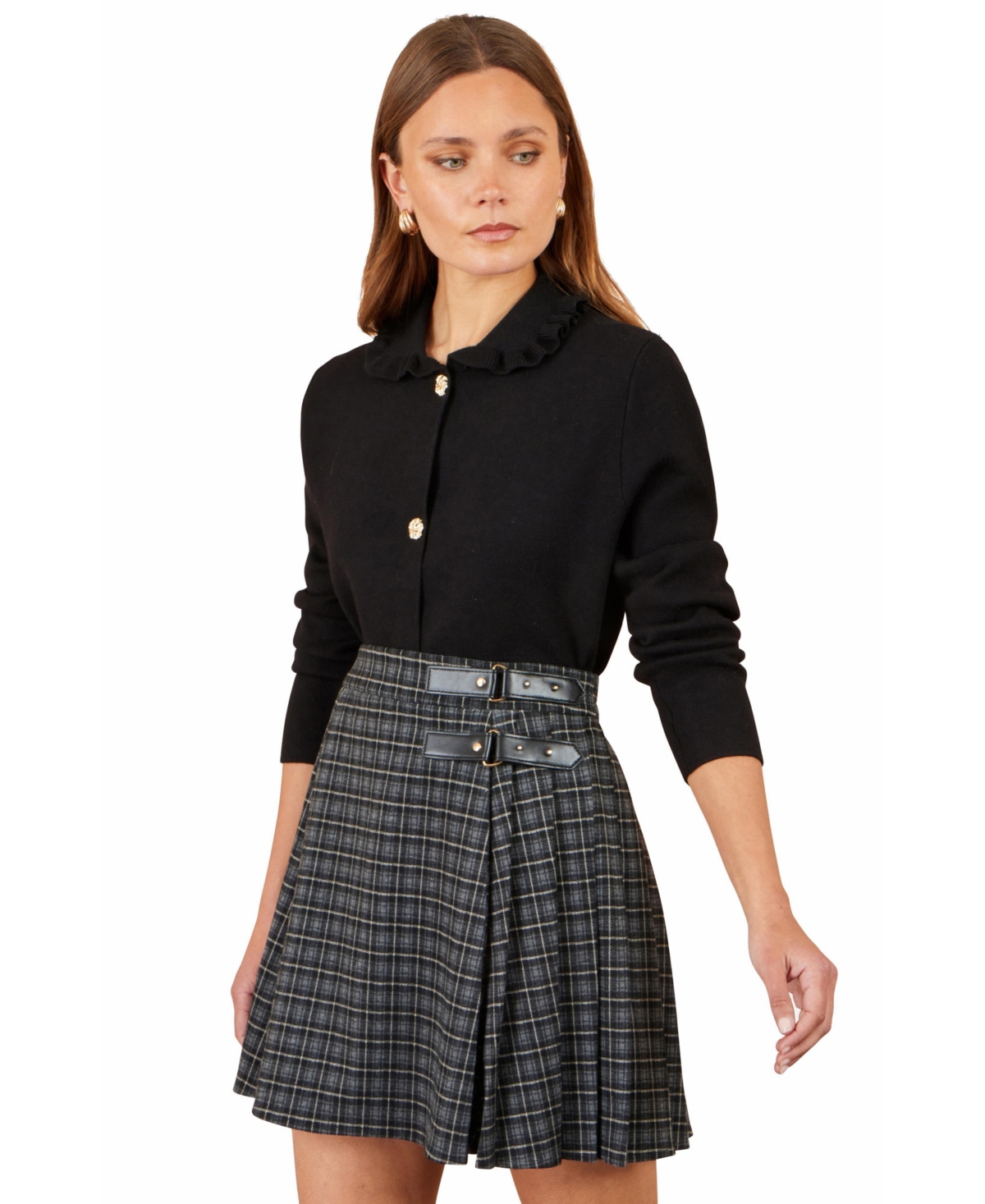 Click here for Yumi Womens High Waist Pleated Mini Skirt - Black prices