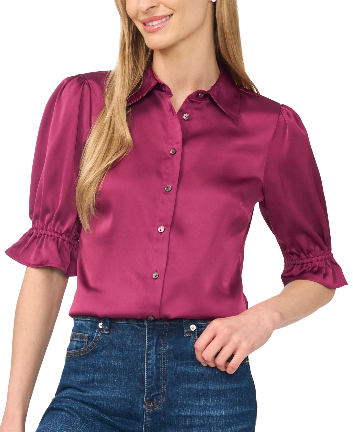 Click here for CeCe Womens Collared Balloon 3/4-Sleeve Button-Fro... prices