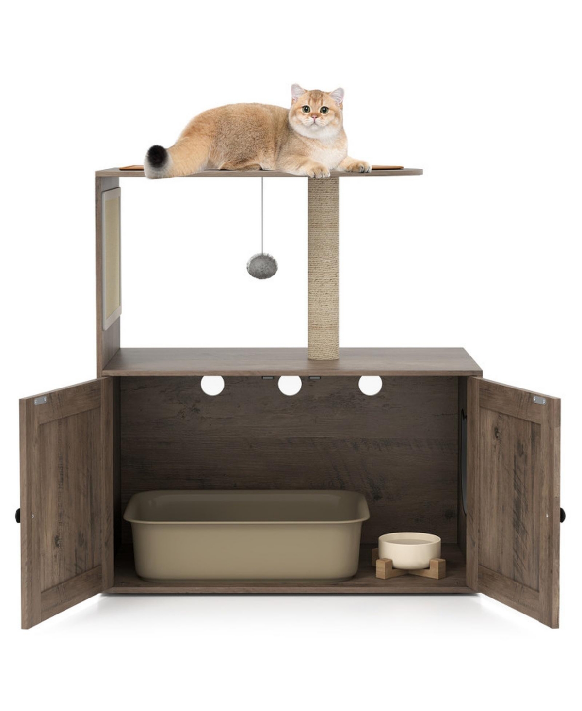 Click here for Hongge Low Cat Tree with Hidden Litter Box Cabinet... prices